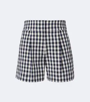 Veronica Beard Haina Gingham Pleated Cotton Shorts - Blue