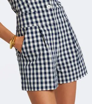 Veronica Beard Haina Gingham Pleated Cotton Shorts - Blue