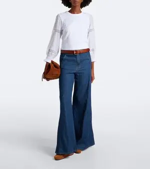 Veronica Beard Bellamie Lace-trimmed Cotton-blend Top - White