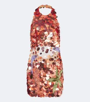 Retrofete Dorothy Embellished Halterneck Mini Dress - Orange