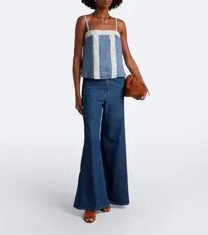 Veronica Beard Olivana Lace-trimmed Ramie Top