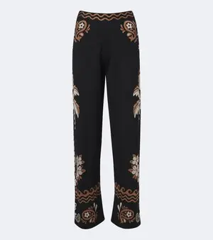 Alanui Wide Leg Pants In Wool And Silk Blend - Black