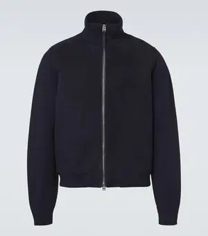 TOM FORD Wool Zip-up Cardigan With Leather Trim - Blue