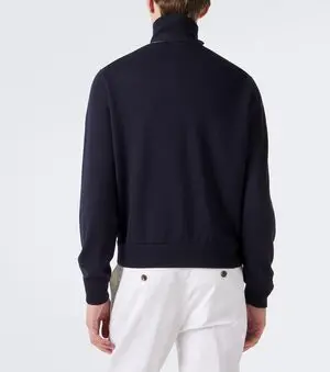 TOM FORD Wool Zip-up Cardigan With Leather Trim - Blue