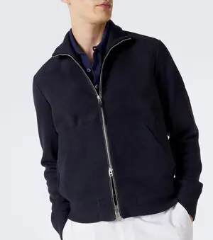 TOM FORD Wool Zip-up Cardigan With Leather Trim - Blue