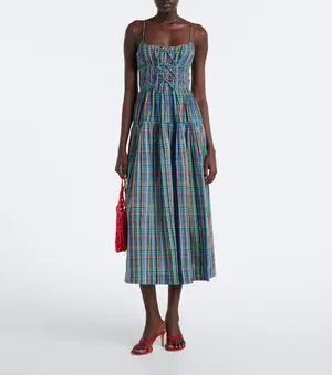 DÔEN Brielle Plaid Cotton Midi Dress