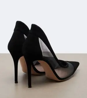 GIANVITO ROSSI Mesh And Suede Pointed Toe Pumps