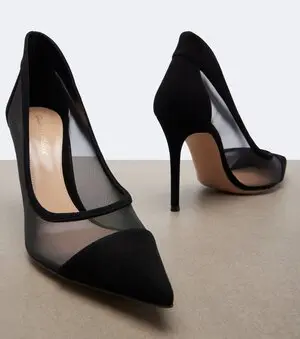 GIANVITO ROSSI Mesh And Suede Pointed Toe Pumps