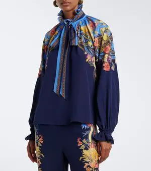 Etro Floral Tie-neck Silk Habotai Blouse