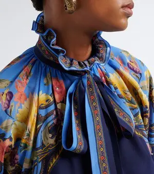 Etro Floral Tie-neck Silk Habotai Blouse