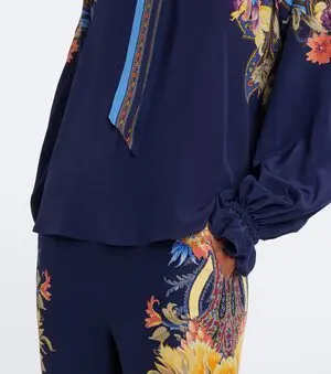 Etro Floral Tie-neck Silk Habotai Blouse