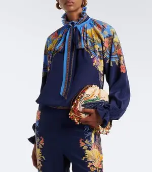 Etro Floral Tie-neck Silk Habotai Blouse