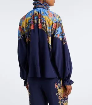 Etro Floral Tie-neck Silk Habotai Blouse