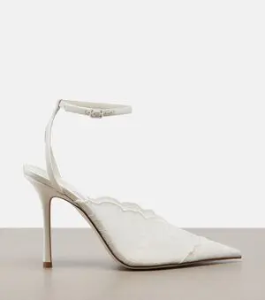 JIMMY CHOO Faiz Lace And Leather Pumps With Ankle Strap - White