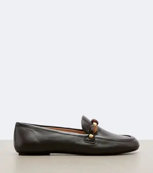 GIANVITO ROSSI Embellished Leather Loafers - Brown