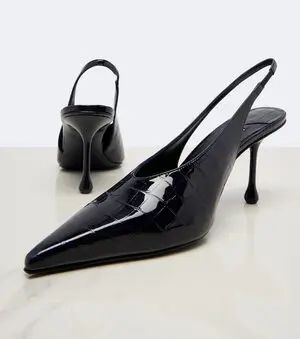 JIMMY CHOO Isa Croc-effect Leather Slingback Pumps