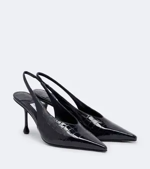 JIMMY CHOO Isa Croc-effect Leather Slingback Pumps - Black