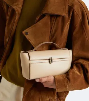 Savette Symmetry Trapeze Small Leather Top-handle Bag - Beige