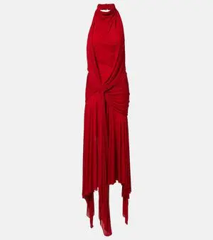 Alexander McQueen Draped Halterneck Maxi Dress In Flame - Red