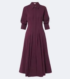 Simkhai Jazz Pleated Cotton Poplin Shirt Dress - Burgundy