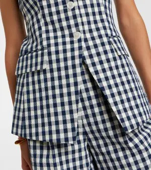 Veronica Beard Lois Gingham Cotton Vest - Blue