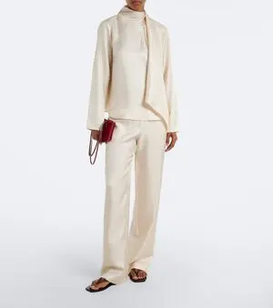 Loulou De Saison Alera Silk Twill Wide-leg Pants - Beige