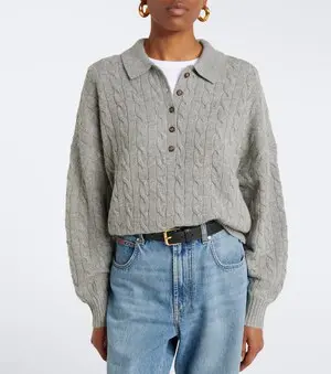 Polo Ralph Lauren Cable-knit Wool And Cashmere Polo Sweater - Grey