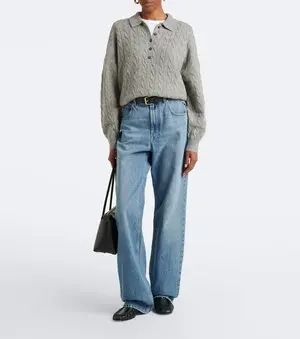 Polo Ralph Lauren Cable-knit Wool And Cashmere Polo Sweater - Grey
