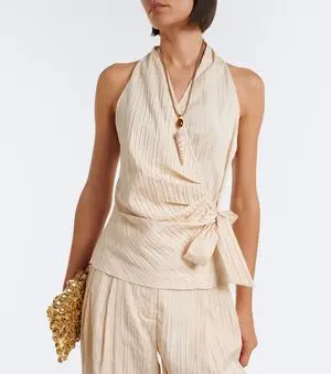 Simkhai Bria Striped Halterneck Top - Beige