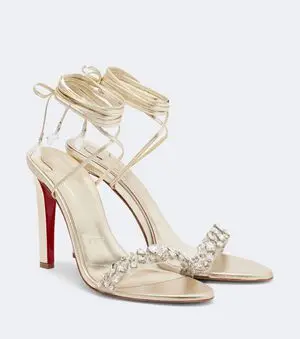 CHRISTIAN LOUBOUTIN Embellished Metallic Leather Ankle Strap Sandals - Gold