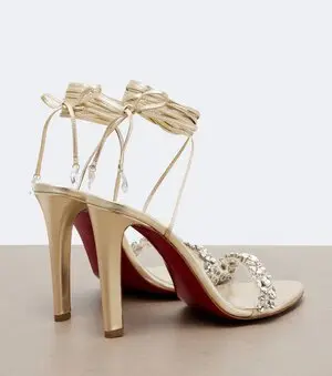 CHRISTIAN LOUBOUTIN Embellished Metallic Leather Ankle Strap Sandals - Gold