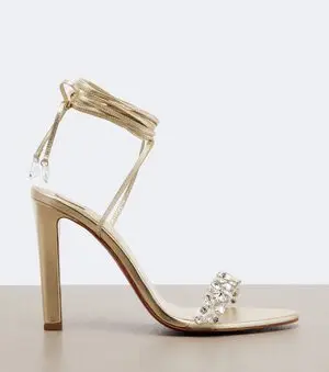 CHRISTIAN LOUBOUTIN Embellished Metallic Leather Ankle Strap Sandals - Gold