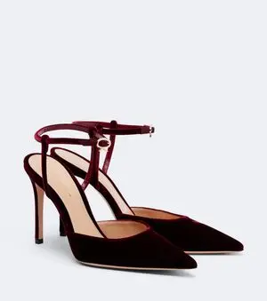 GIANVITO ROSSI Velvet Pumps With Ankle Strap - Burgundy