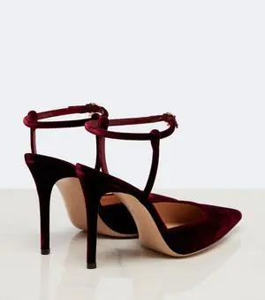 GIANVITO ROSSI Velvet Pumps With Ankle Strap - Burgundy