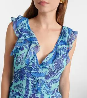 Etro Floral Ruffled Gown - Blue