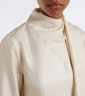 Loulou De Saison Gala Draped Scarf-detail Silk Twill Top - Beige
