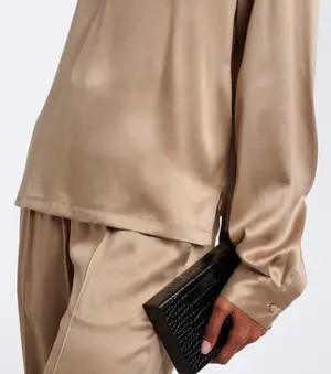 TOM FORD Silk Satin Blouse With Classic Collar - Beige