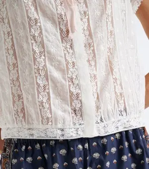 DÔEN Greta Embroidered Lace Cotton Top - White