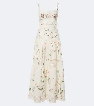 Agua Bendita Lima Embroidered Linen Maxi Dress - White