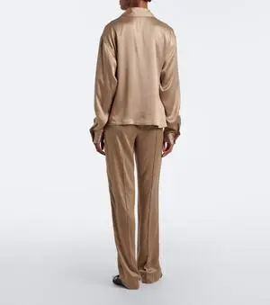 TOM FORD Silk Satin Straight Leg Pants - Beige