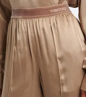 TOM FORD Silk Satin Straight Leg Pants - Beige