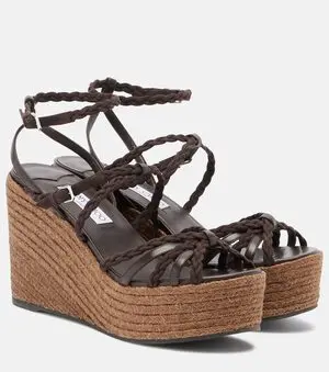 JIMMY CHOO Nyra Braided Leather Espadrille Wedges - Brown