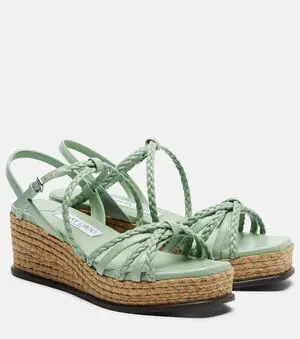 JIMMY CHOO Nyra Braided Leather Espadrille Wedges - Green