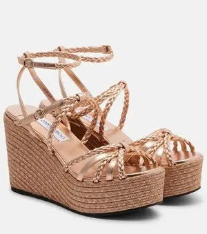 JIMMY CHOO Nyra Braided Leather Espadrille Wedges - Pink