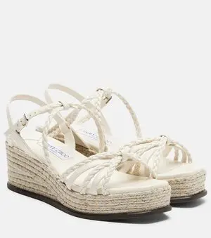 JIMMY CHOO Nyra Braided Leather Espadrille Wedge Sandals - White