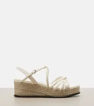JIMMY CHOO Nyra Braided Leather Espadrille Wedges - White