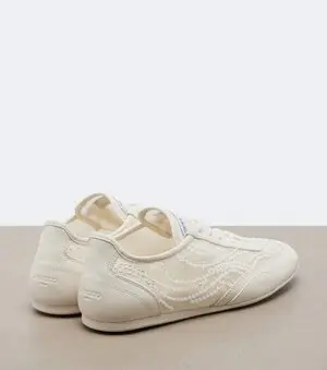 JIMMY CHOO Suede-trimmed Embellished Sneakers - White