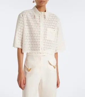 Valentino Garavani Vlogo Broderie Anglaise Cotton Shirt
