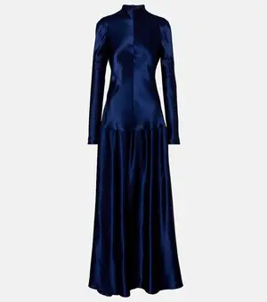 FFORME Satin Maxi Dress In Violet - Blue