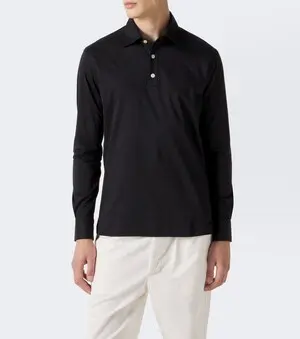 Kiton Cotton Poplin Polo Top - Black